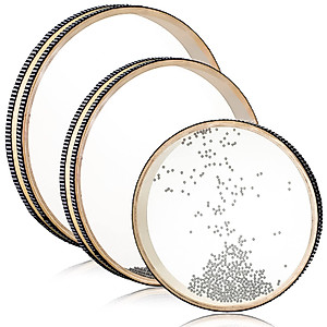 Sea Drum, 3 Pieces Wave Bead Sea Sound Drum with Hardwood Shell Musical Instrument Percussion for Home School Supplies, Natural Color, 8 Inch, 10 Inch, 12 Inch