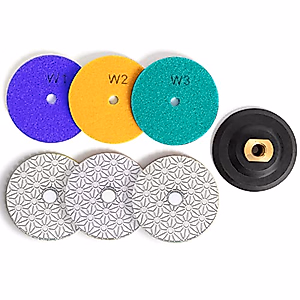 KEEYWOLT 4" Diamond Polishing Pads 3 Step High Efficiency Abrasive Disc for Granite Marble Concrete Flexible Grinding Rubber Backing Pad Included