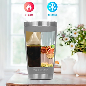 Wet Work Double Wall Tumbler 20 oz Made from Durable Stainless Steel for Hot and Cold Drinks - Insulated Travel Mug for Coffee Tea Wine with Leak Proof Lid for Travel Hiking Camping Gifts - Graphite