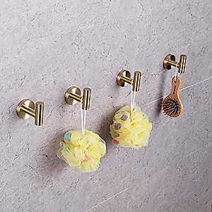 GERZWY SUS 304 Stainless Steel Bath Coat Hook Towel/Robe Clothes Hook for Bathroom Kitchen Modern Hotel Style Wall Mounted Brushed PVD Zirconium Gold 4 Pack