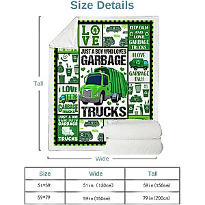 Just A Boy Who Loves Garbage Trucks Blanket, I Love Garbage Trucks Gifts Blanket for Boys Kids, Soft Cozy Warm Lightweight Throw Blanket for Living Room Couch Bed Sofa 60”x50”