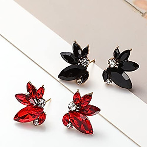 Black Crystal Stud Earrings Small Rhinestone Cluster Earrings Cute Sparkly Earrings for Women Girls Wedding Prom Party