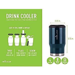 Reduce Can Cooler - 4-in-1 Stainless Steel Can Holder & Beer Bottle Holder, 4 Hours Cold - The Drink Cooler For 12oz Slim Cans, Regular Cans, Bottles & Mixed Drinks - Glacier & Dark Web, Opaque Gloss