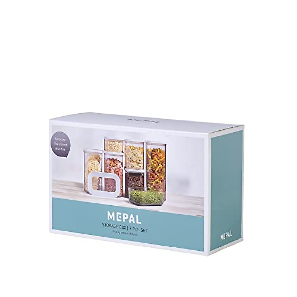 MEPAL, MODULA 7 Piece Food Storage Box Set for Cereal or Pasta with 3 Transparent Lids, Airtight, BPA Free, 1 Set