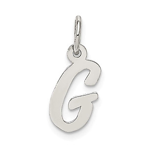 Solid 925 Sterling Silver Small Script Initial Letter G Alphabet Charm Pendant 16mm