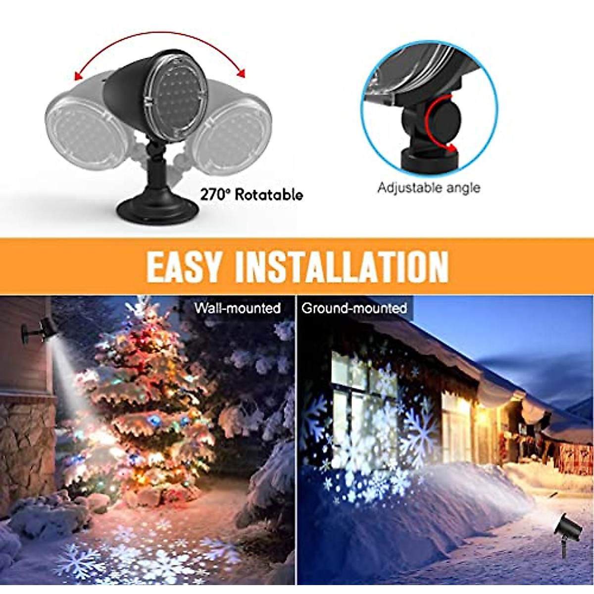 Christmas Projector Lights Outdoor,Upgraded Dynamic Holiday Snowflake Lights Projector,IP65 Waterproof White Snow LED Snowfall Projector Lights for Halloween Party Home Garden Decoration-2 Sets