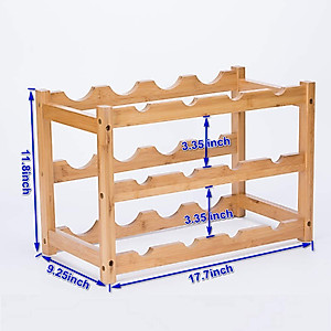 FOSTERSOURCE Wine Rack, Natural Bamboo Storage Rack Freestanding Countertop Stackable Display Shelf Wine Bottle Holder (3-Tiers 12-Bottles)