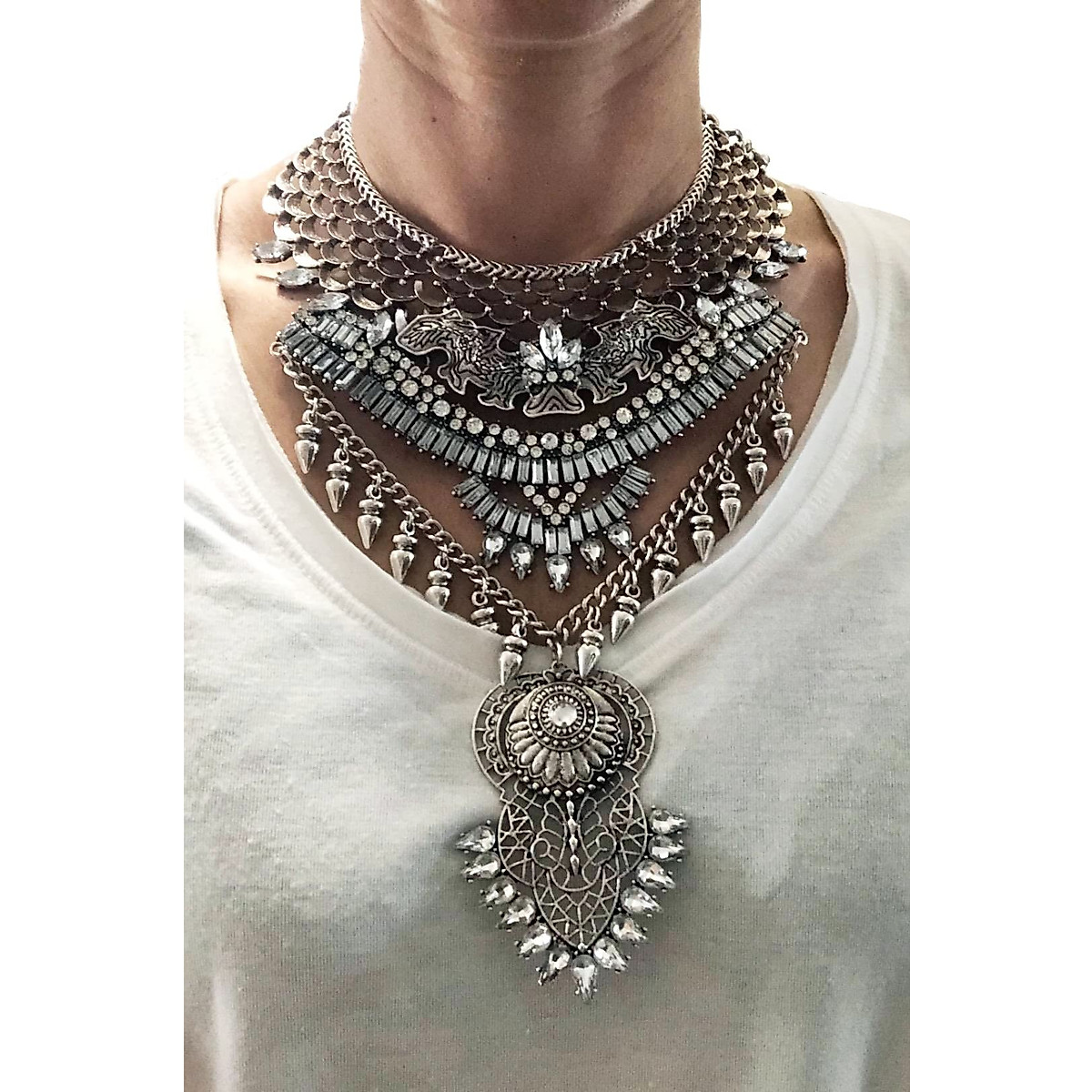 Long Tassel Chunky Boho Coin Statement Necklace For Women Style 1