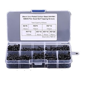 Evwoge 500pcs M3/3MM Diameter Phillips Pan Head Screws Self Tapping Drilling Screws Assortment Kit Carbon Steel 6mm 8mm 10mm 12mm 16mm 18mm 20mm Length