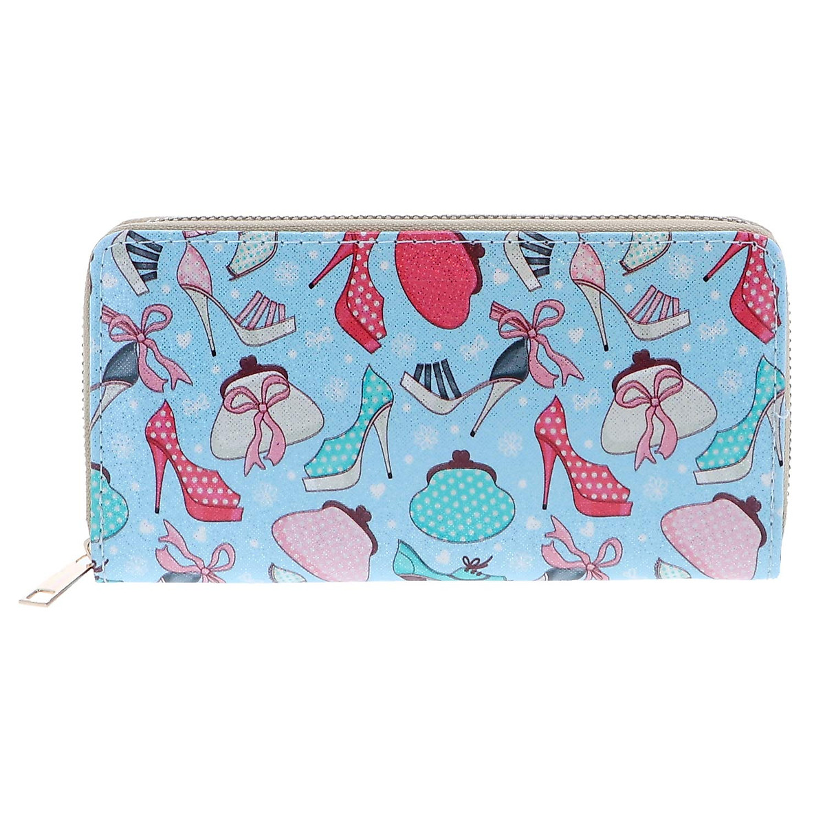Printed Sparkly Design Patterned Zippered Wallet-Cosmetic Light Blue