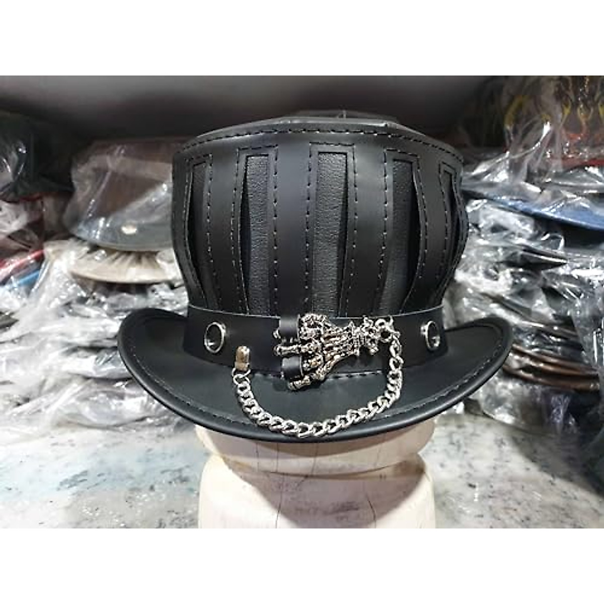 Steampunk Gothic Mad Hatter Leather Top Hat (Leather, XX-Large)