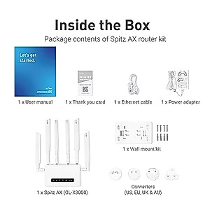 GL.iNet GL-X3000 (Spitz AX) 5G NR AX3000 Cellular Gateway Router, Wi-Fi 6, Detachable Antennas, Dual-SIM, RV, T-Mobile & AT&T IoT Device Certified