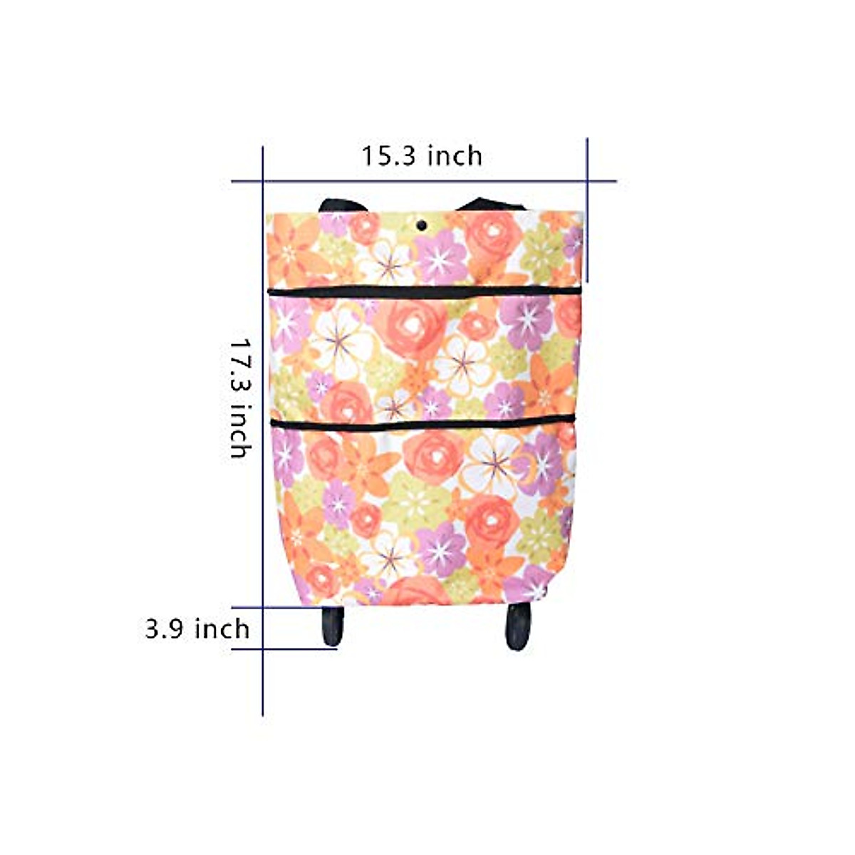 Collapsible Trolley Bags,Shopping Trolley Bag Suitable for Shoppers,Students,Women,Men,Parents (Red flower)