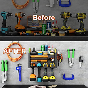 Power Tool Organizer Heavy Duty Floating Tool Shelf 3 Layers Metal Power Tool Holder Organization Garage Wall Mounted Utility Storage Rack for Cordless Drill Charging Station Screwdriver