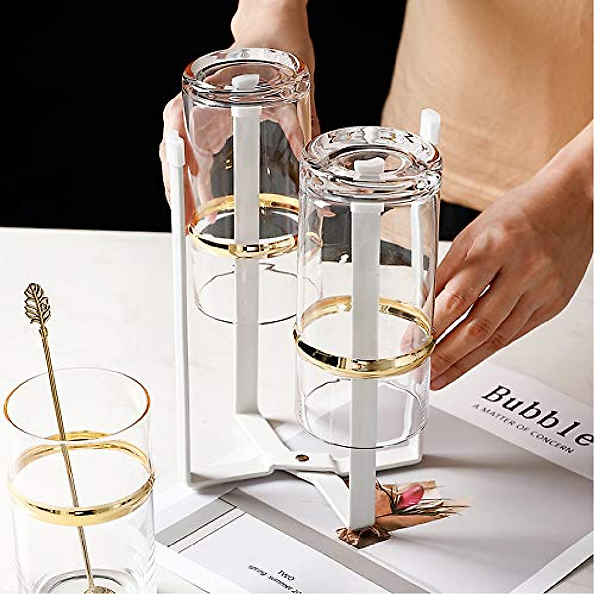 Multifunctional Kitchen Stand Holder for Plastic Bags, Bottles and Cups, Drying Racks Shelf Trash Bag Garbage Bag Holder for Home Kitchen Tower (White)