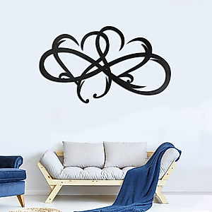 MAOSUO Infinity Heart Wall Decor, Black Metal Wall Art Heart Sign Decor,Wall Yard Art Heart Ornaments for Outdoor Garden Home Living Room Bedroom Decor (Black, double)