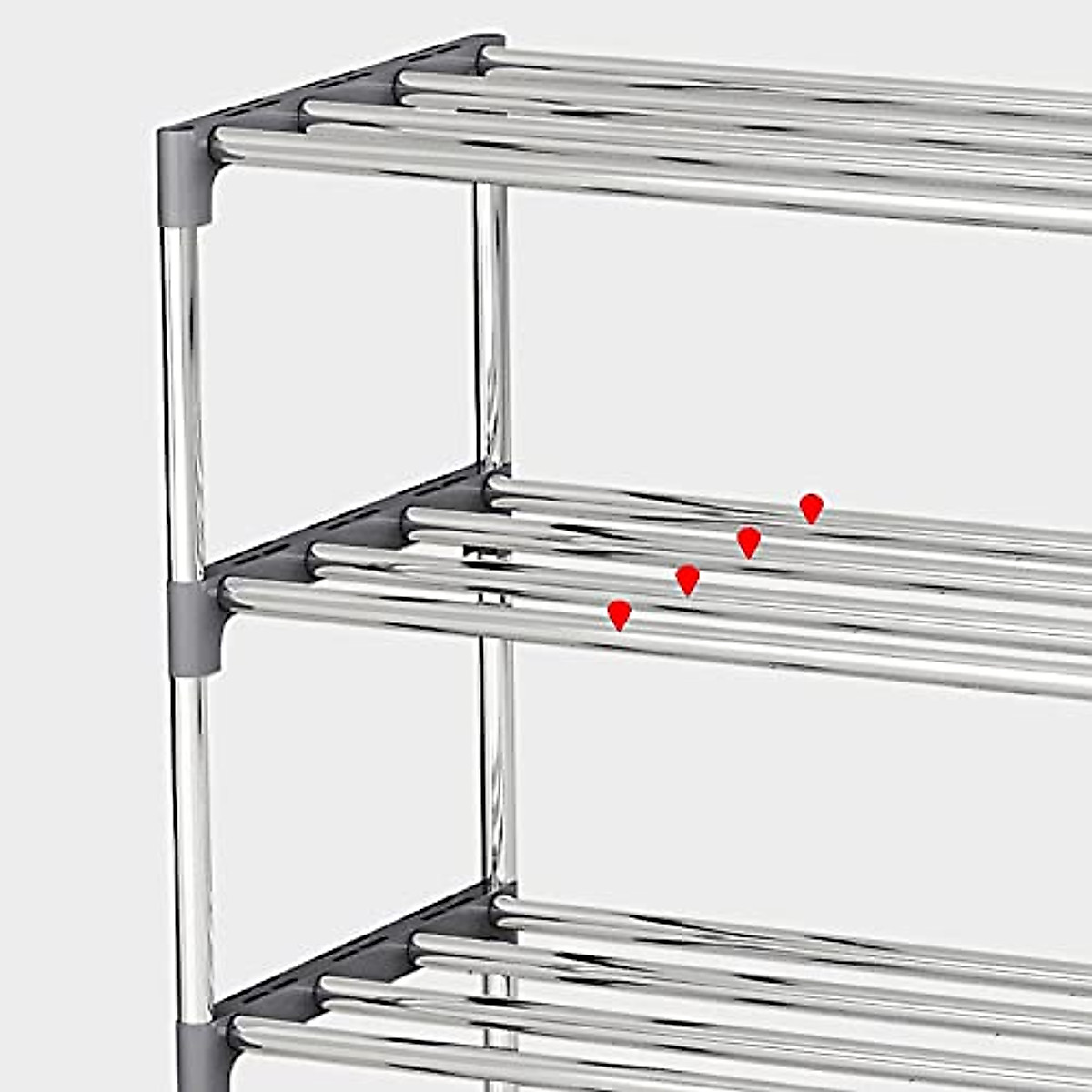 WOQLIBE 4 Tiers Bookcase, Storage Rack Display Bookshelf for Storing Books, Toys, Clothes and Snacks, Open Waterproof Metal Large Space Corner Stand- Solid Organizer for Kitchen, Living Room, Bedroom