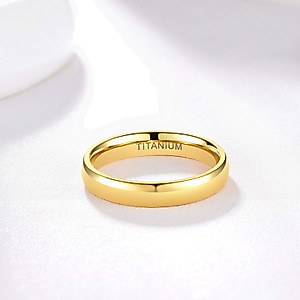 TIGRADE 2mm 4mm 6mm Gold Titanium Ring Plain Dome High Polished Wedding Band Comfort Fit Size 3-13.5, 4mm, Size 8