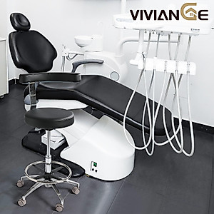 Viviange Adjustable Ergonomic Dental Stool with Back Support - Rolling Dentist Chair for Hygienists, Assistants, and Medical Professionals - Black