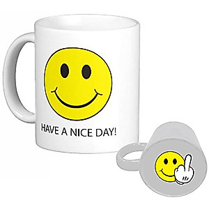 PersonalizedPrinting4u Have a Nice Day, Smiley Face - Middle Finger Suprise on Bottom Your Choice of 11 or 15 Oz Coffee Mug