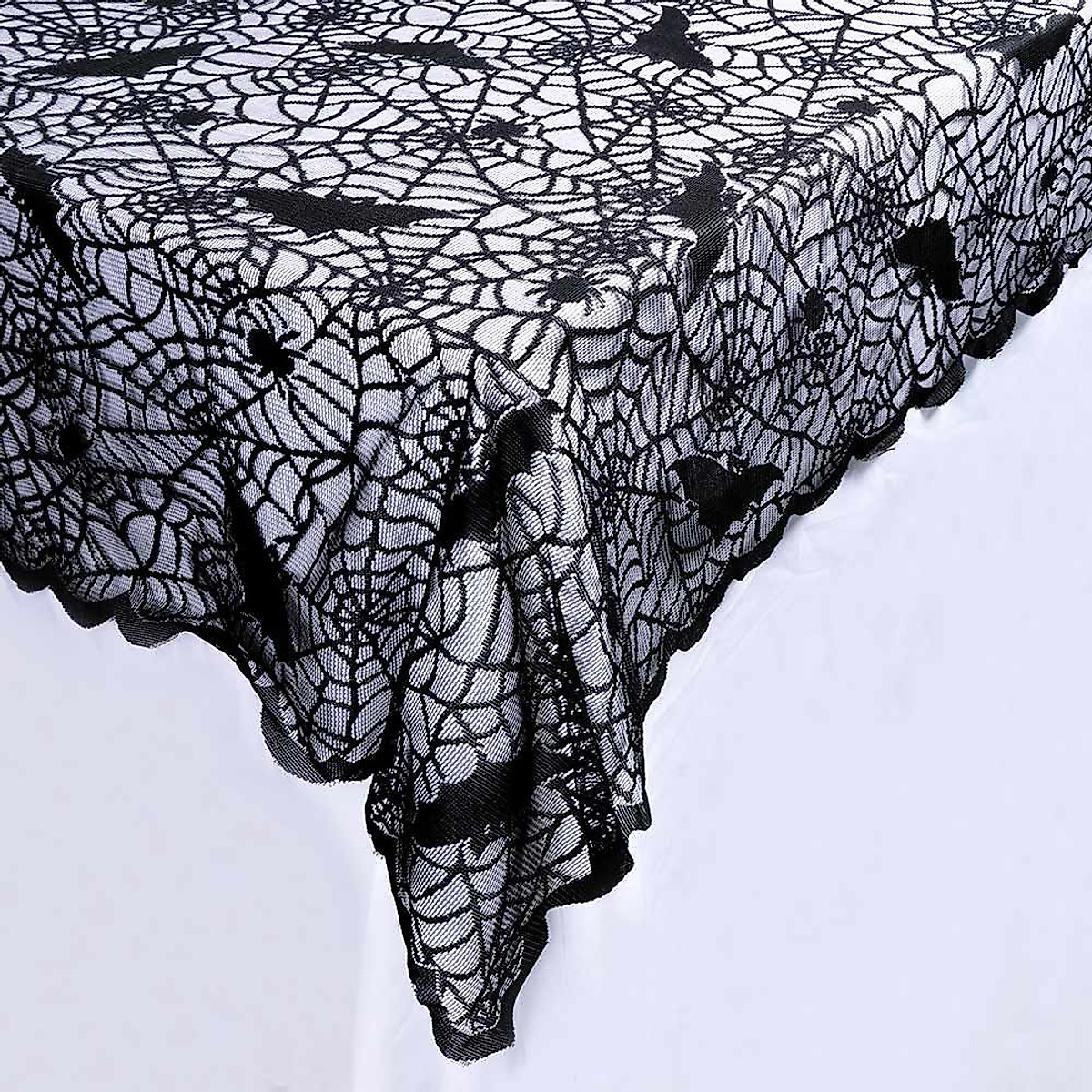 ibohr Halloween Tablecloth with Spiderweb & Bat Design Lace Rectangular Festival Table Cover Halloween Table Decorations for Parties & Gatherings, 100% Polyester, 60 X 84 Inch