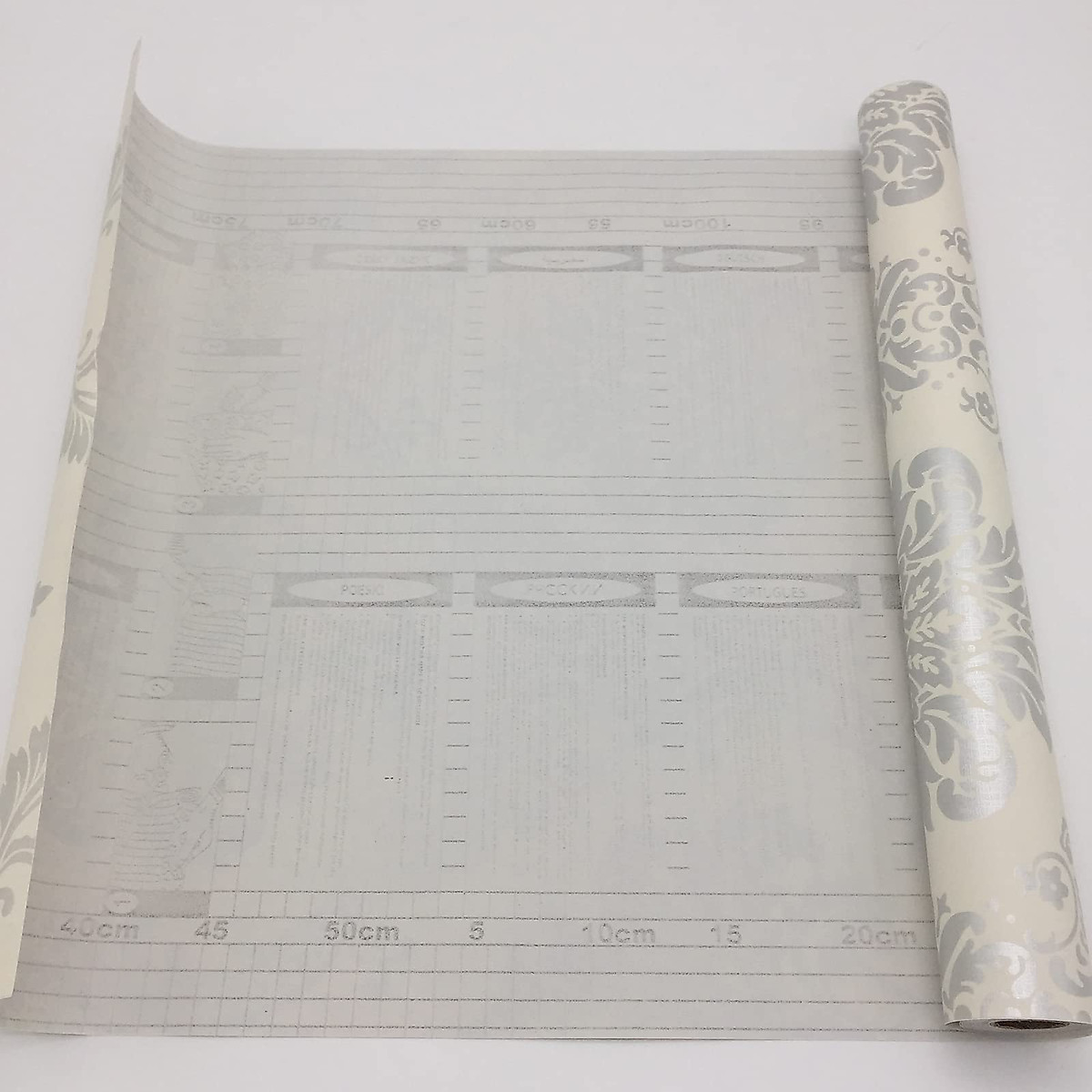 Hsvanyr Grey Damask Self-Adhesive Removable Shelf Liner for Kitchen Cabinet Dresser Drawer Covering 17.7 Inch by 30 Feet,Dust-Proof,Waterproof,Wipe Clean Wall Paper Sticker