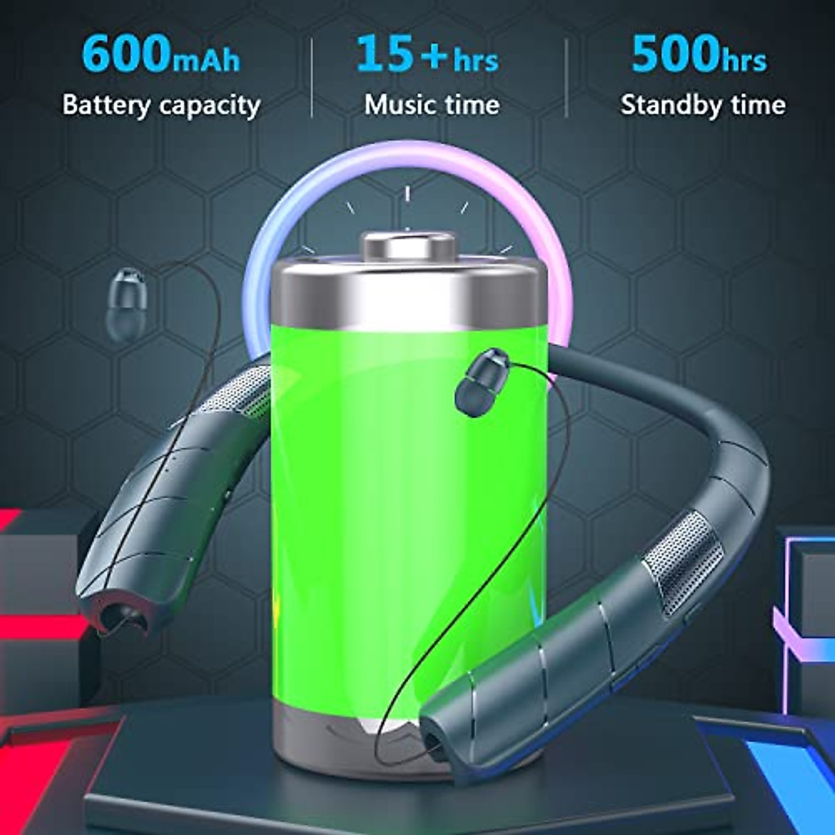 Xmenha Neckband Bluetooth Headphones/Speaker 2 in 1, Around The Neck Bluetooth Headphones Wireless Earbuds with Microphone 15H Playtime, Waterproof Running Workout Sports Earphones for Android iPhone