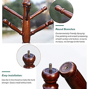 Vlush Free Standing Coat Rack, Wooden Coat Hat Tree Coat Hanger Holder Coat Hook Entryway Hall Tree with Solid Rubber Wood Base, 10 Hooks,Coffee