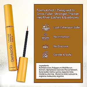 Premium Eyelash Serum by Getsocio, Lash Boosting Serum for Longer, Fuller Thicker Looking Lashes (3ML),Gold,0.1