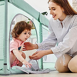 IKARE Baby Playpen, Extra Large Playard, Indoor & Outdoor Kid Activity Center Sturdy Safety Play Yard with Portable Carry Bag, Super Soft Breathable Mesh, Side Zipper Design, Fence for Infant Toddler