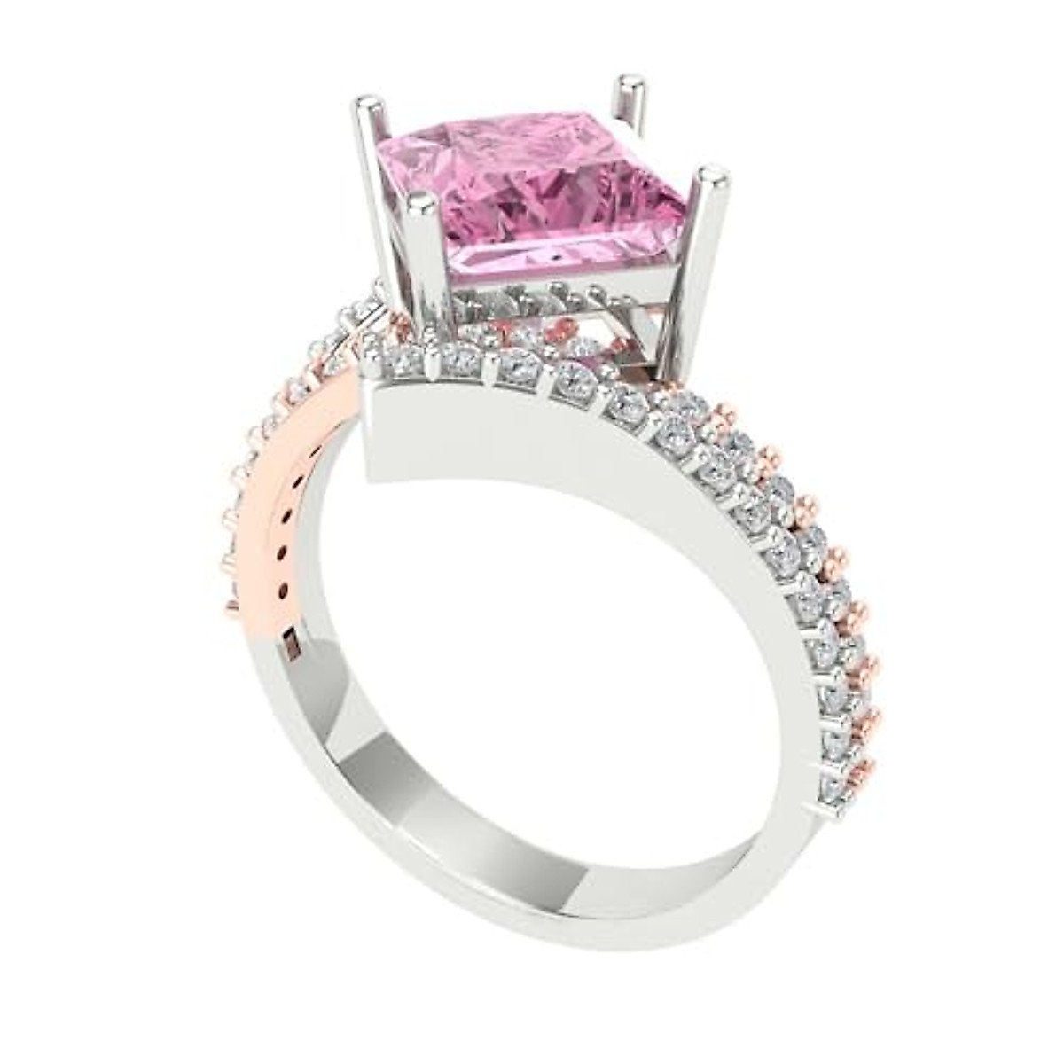 Clara Pucci 2.45ct Princess Cut Solitaire Genuine Pink Simulated Diamond Engagement Promise Anniversary Bridal Ring 18K 2tone Gold 6.75