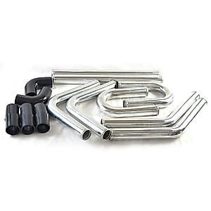 MooSun 2" 8-Pcs Universal Intercooler Pipe Piping Turbo Polished Aluminum Kit with Silicone Hoses and Stainless Steel T-Clamps