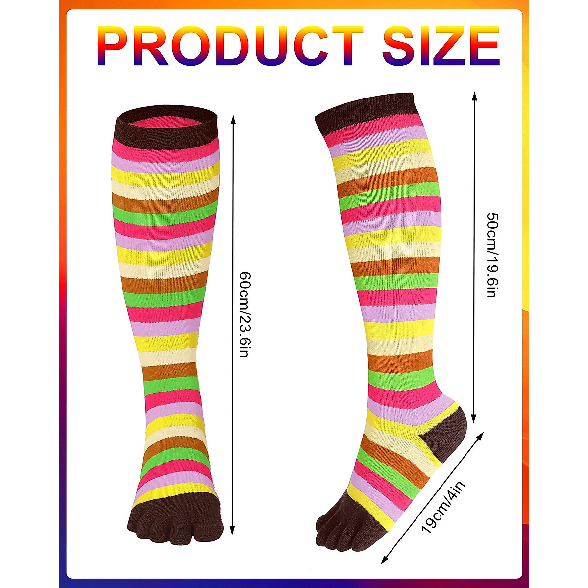 Jeere 6 Pairs Rainbow Toe Socks Women Cotton Knee High Toe Socks With Toes Separated Striped Thigh High Socks Leg Warmers LGBT Pride Long Socks (Black, Grey, Pink, Red, Coffee, Green)