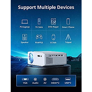 MiTecHPro Native HD 1080P Projector with 5G WiFi, 340 ANSI Portable Movie Projector 4K Support with Zoom Function and Timer Shutdown, Outdoor Projector for HDMI/USB/Laptop/iOS & Android Phone, White