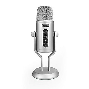 Amazon Basics Professional USB Condenser Microphone with Volume Control and OLED Screen, Silver