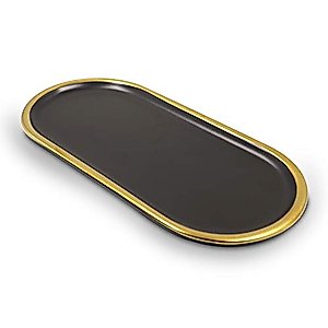 Ceramic Tray Marble Style, Roucerlin Golden Edge Jewelry Dish Tray, Dresser Vanity Decorative Tray Dessert Plate Storage Tray Tea Coffee Cake Fruit Tray Cosmetics Ring Organizer (Black)