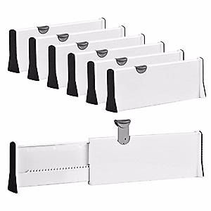 JONYJ Drawer Dividers Organizer 6 Pack, Adjustable Separators 4" High Expandable from 11-17" for Bedroom, Bathroom, Closet, Clothing, Office, Strong Secure Hold, Foam Ends, Locks in Place