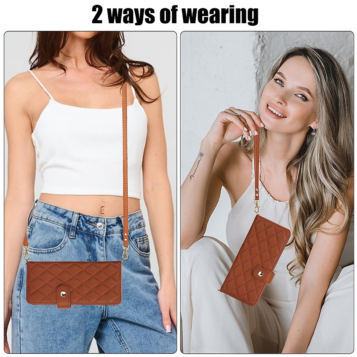 Compatible with Samsung Galaxy Z Fold 5 5G Wallet Case, Luxury Fashion PU Leather Case with S Pen Holder Card Holder Pocket Crossbody Lanyard Wrist Strap Kickstand, Phone Case for Women Girls Brown