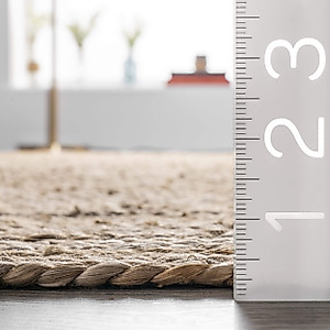 nuLOOM 6 Round Rigo Jute Hand Woven Area Rug, Natural, Solid Farmhouse Design, Natural Fiber, For Bedroom, Living Room, Dining Room, Hallway, Office, Kitchen, Entryway