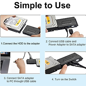 EYOOLD SATA IDE to USB 3.0 Adapter, External Hard Drive Reader Ultra Recovery Converter for Universal 2.5 3.5 IDE and SATA HDD SSD, 5.25-inch DVD/CD-ROM Optical Drive, Easy to Use