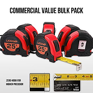 LICHAMP Tape Measure 25 ft, 6 Pack Bulk Easy Read Measuring Tape Retractable with Fractions 1/8, Multipack Measurement Tape 25-Foot by 1-Inch, C6RD