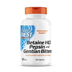 Doctor's Best Betaine HCI Pepsin & Gentian Bitters, Digestive Enzymes for Protein Breakdown & Absorption, Non-GMO, Gluten Free, 360 Count (Pack of 1)