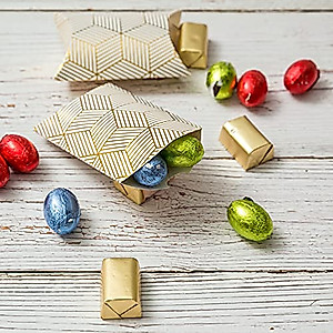 Samanter 50Pack Paper Gift Pillow Boxes Candy Chocolate Gift Packing Wrap Pouch Pie Bags for Wedding Party Christmas Gold