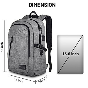 Mancro Laptop Backpack for Travel, 15.6 in Anti-Theft Business College School Bookbag for Men Women with USB Charging Port & Lock, Gifts for Teenage, Water Resistant Travel Computer Bag Daypack, Grey