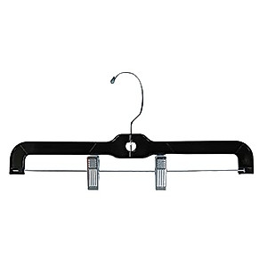 14 inch Black Plastic Skirt and Pants Hangers - Pack of 20 - with Chrome Swivel Hook/Hang Bar, Padded Clips - Great for Retail and Home Use - Holds Up to 6 Pounds