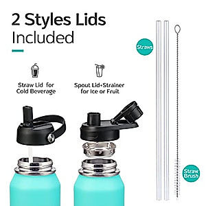 Venture Pal Insulated Water Bottle, 32oz Leak-Proof Vacuum Thermos with Strainer, Straw & Spout Lid for Sports