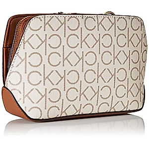 Calvin Klein Lucy Triple Compartment Crossbody, Vanilla/Khaki/Caramel Embossed