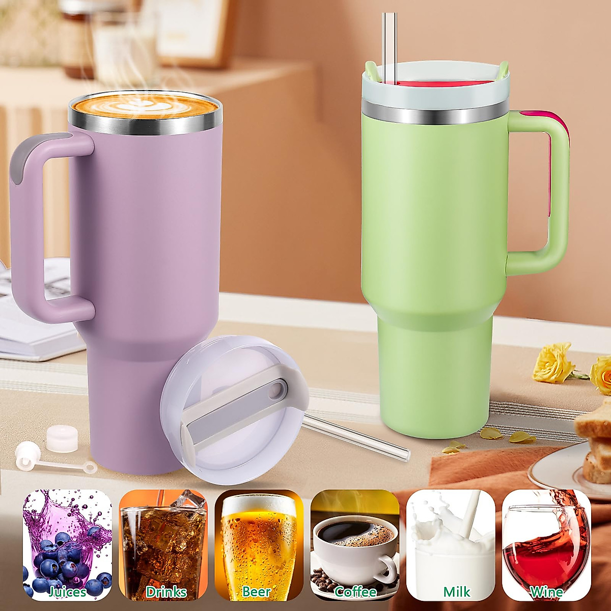 BELYQLY New Version 40oz Stainless Steel Vacuum Insulated Tumbler with Lid and Straw for Water, Smoothie and More, Iced Tea or Coffee (Lilac Purple)