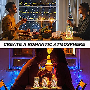 4 Pcs Clear Glass Dome Cloche with Wood Base and LED Fairy Light Set, Battery Operated Glass Cloche Glass Dome with Base Tabletop Bell Jar Display Case for Home Office Wedding Centerpiece Rose Flower