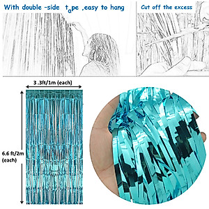 Moohome 2 Pack Teal Blue Foil Fringe Curtain, Fringe Backdrop Curtains for Birthday Wedding Engagement Bridal Shower Bachelorette Party Decorations
